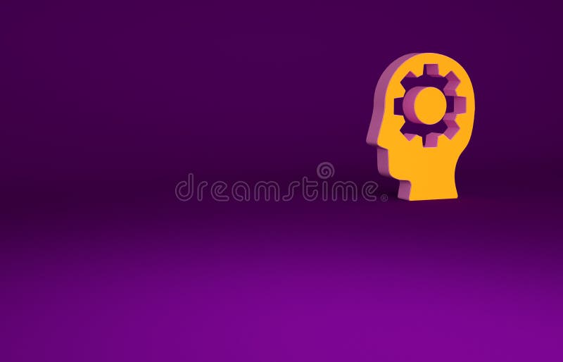 Orange Human Head with Gear Inside Icon Isolated on Purple Background ...