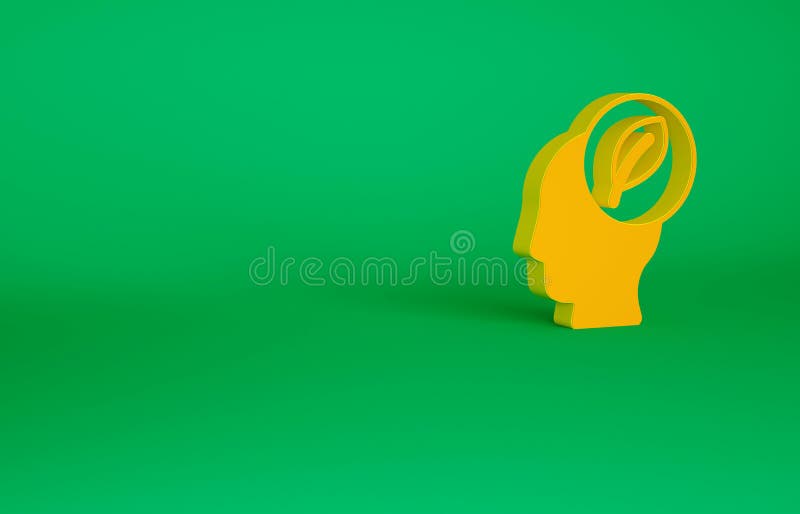 Orange Human Head with Leaf Inside Icon Isolated on Green Background ...