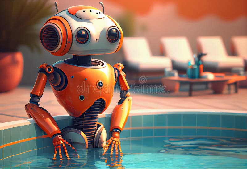 Orange Humanoid Robot by the Pool Stock Photo - Image of character ...
