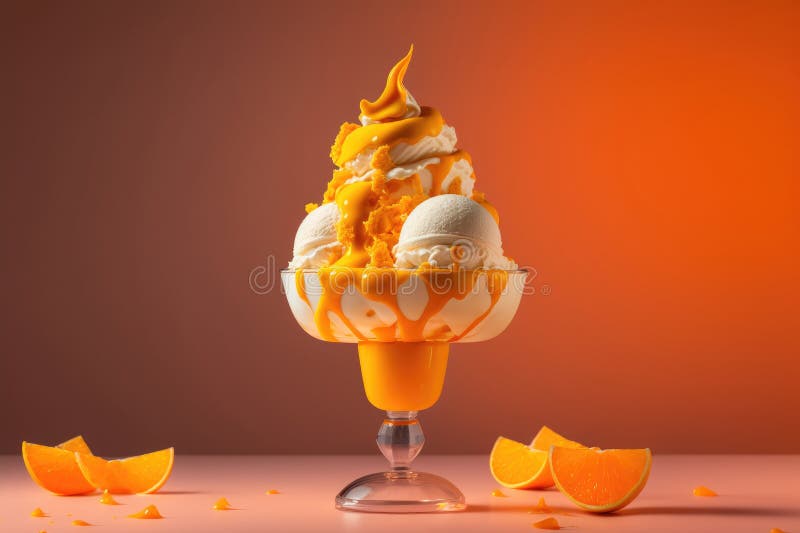 Orange Ice Cream Sundae Over Orange Background Made with Generative AI ...