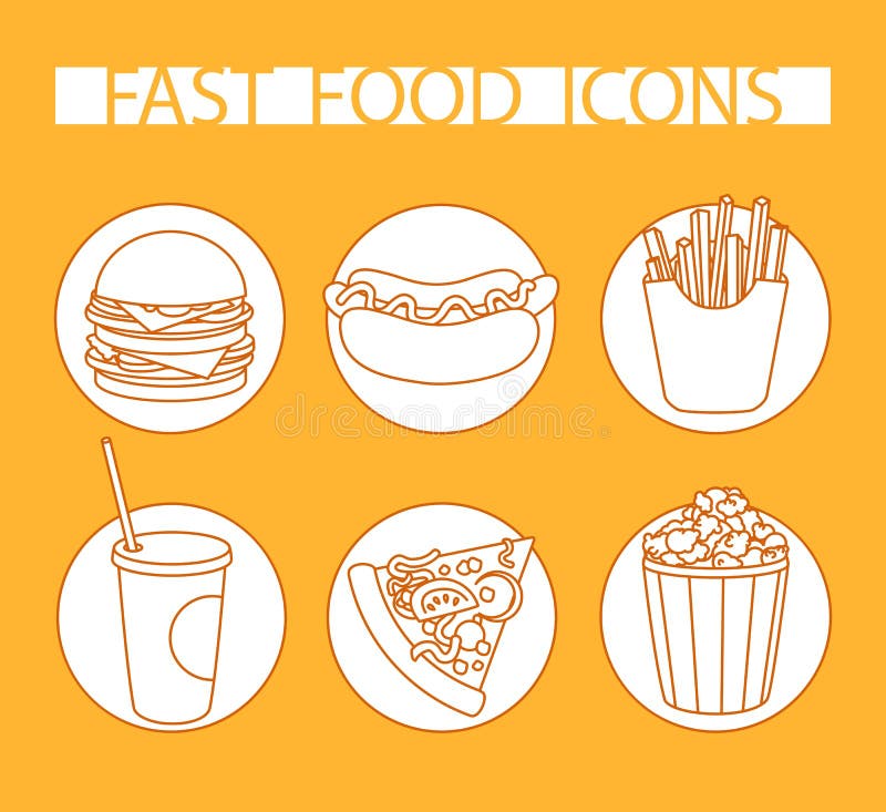 Orange icon set fast food stock vector. Illustration of menu - 43146189