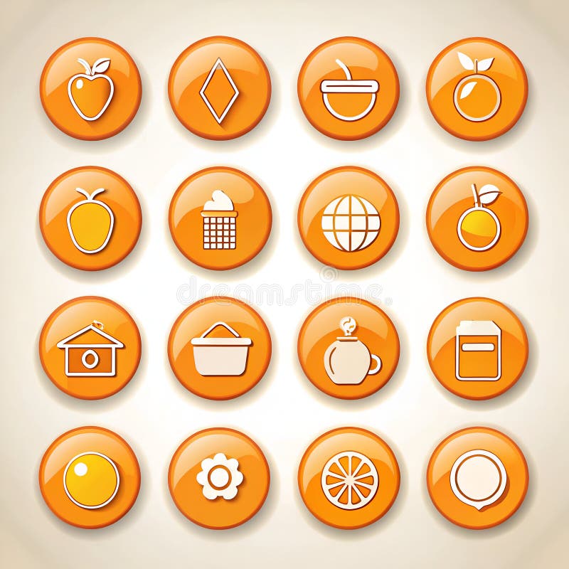 Orange Icon Set in Flat Vector Style Stock Illustration - Illustration ...