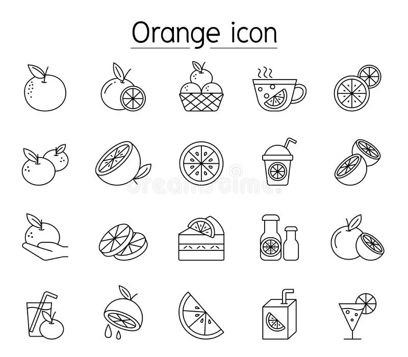Orange Icon Set in Thin Line Style Stock Vector - Illustration of ...