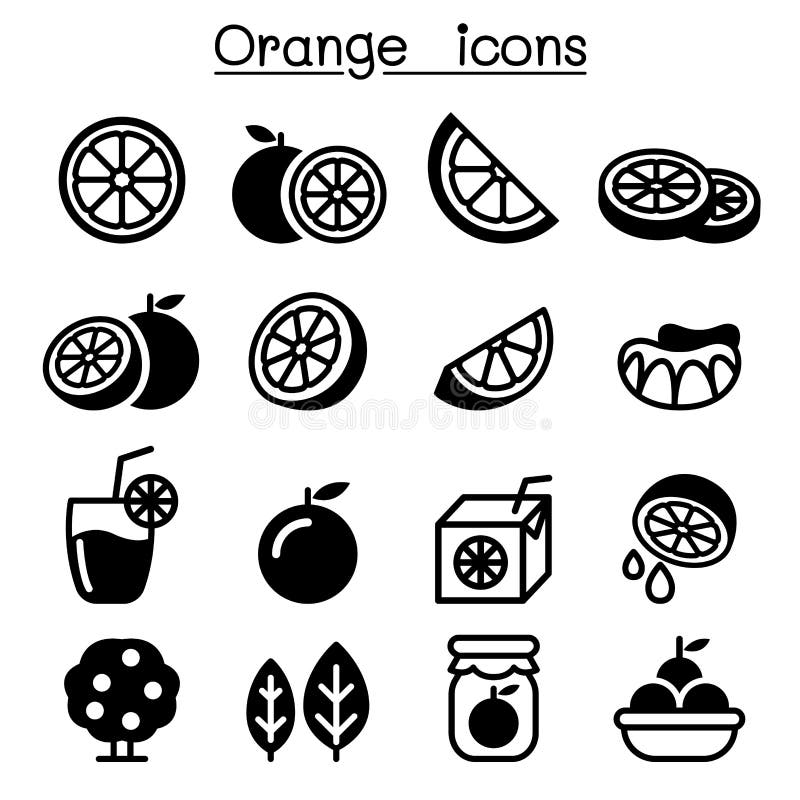 Orange icon set stock vector. Illustration of piece, flat - 78063372