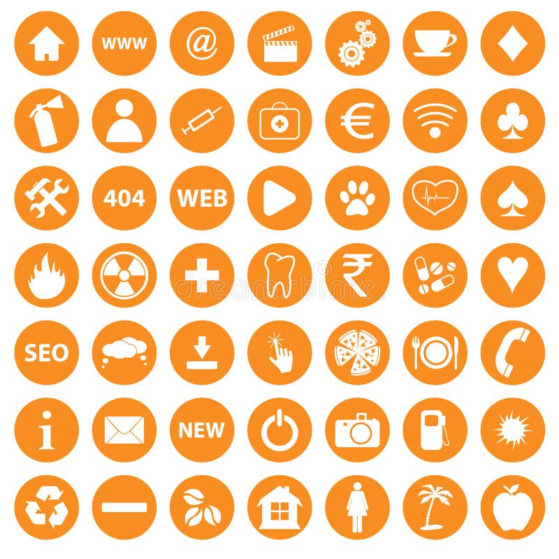 Orange icons set stock vector. Illustration of download - 50309235