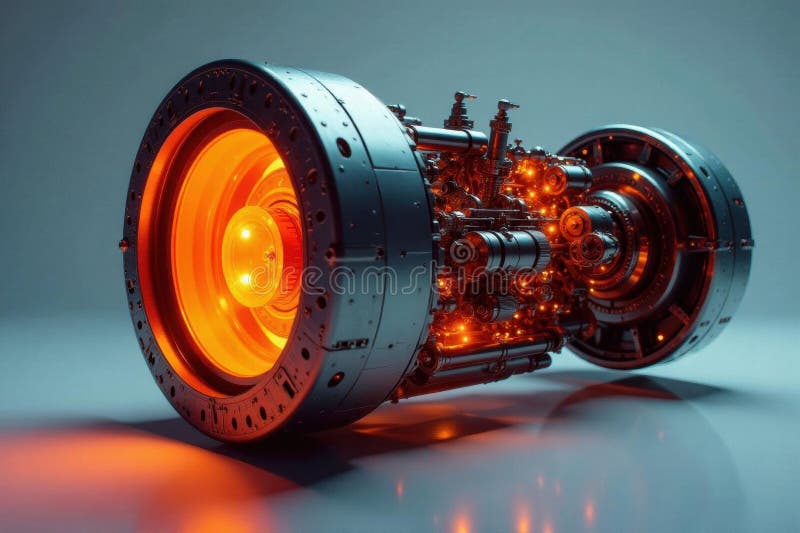 Orange Illuminated Engine, Complex Internal Mechanisms, High Tech ...