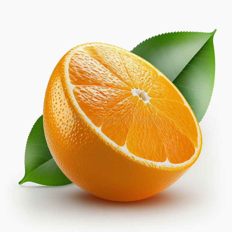 Half an Orange with Leaves on a White Background Stock Illustration ...