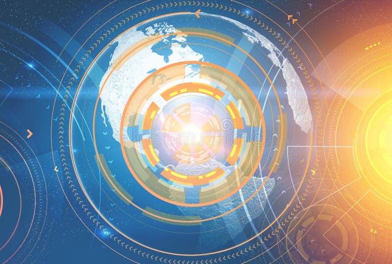 Orange Immersive Interface, Planet Earth in Space Stock Photo - Image ...