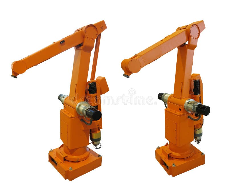 Orange Industrial Robot Manipulator Hand Isolated on White Background ...