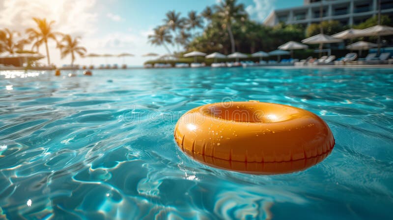 Orange Inflatable Pool Float in a Resort Pool on a Sunny Day Stock ...
