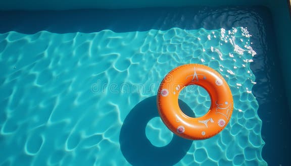 Orange Inflatable Pool Ring Floating on Clear Blue Water Stock ...