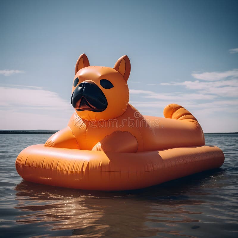 Adorable Inflatable Pug Float in Calm Water Stock Illustration ...
