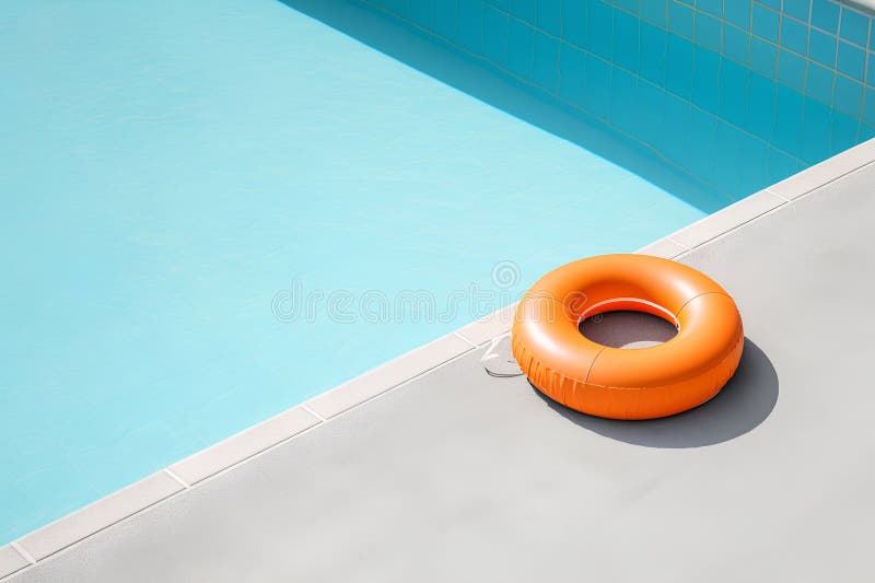 Orange Inflatable Ring on the Edge of Swimming Pool. 3d Render Stock ...
