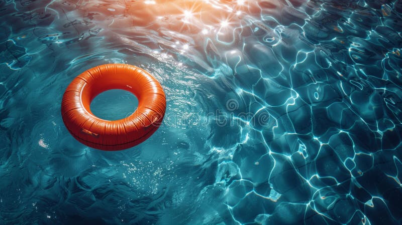 Orange Inflatable Ring Floating in Blue Pool Water Stock Image - Image ...