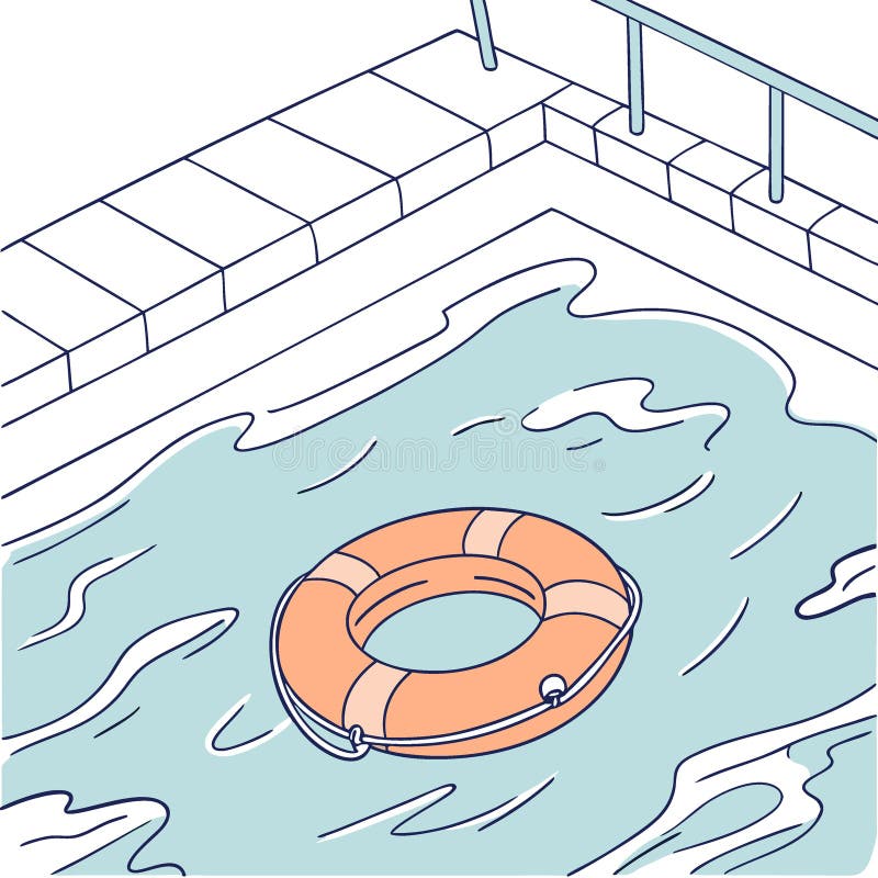 Orange Inflatable Ring Floating in Swimming Pool with Blue Water ...