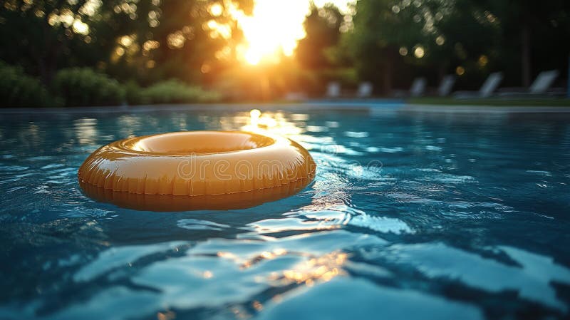 Orange Inflatable Ring Floats on a Pool Stock Illustration ...