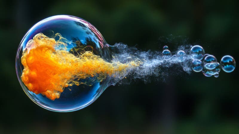 Orange Ink Exploding from a Giant Soap Bubble Stock Illustration ...