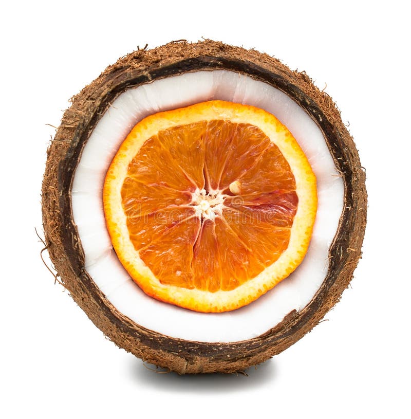 Orange Inside Coconut Isolated on White Stock Photo - Image of open ...