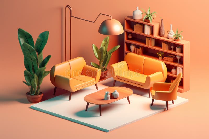 Orange Interior Game Graphics 3d Design. Generate Ai Stock Image ...