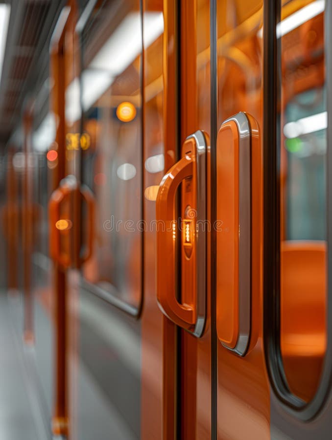 Orange Interior of a Modern Subway Train with Handles. Stock Photo ...