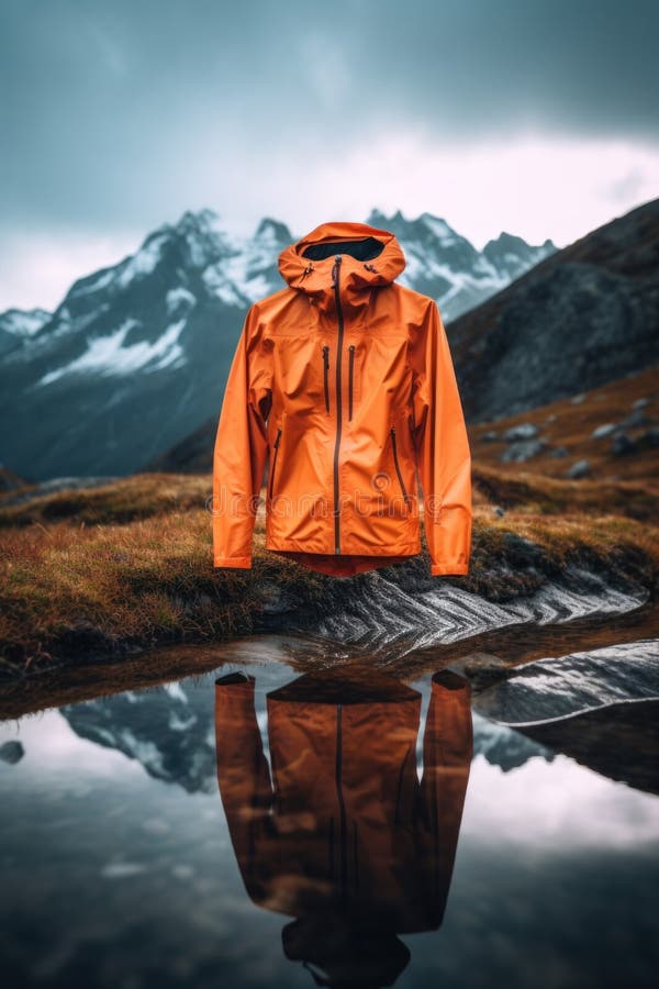 An Orange Jacket Sitting on Top of a Puddle of Water. Generative AI ...