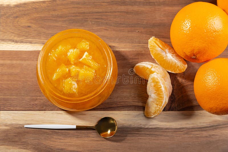 Orange Jam and Fresh Oranges on Wooden Background Stock Image - Image ...