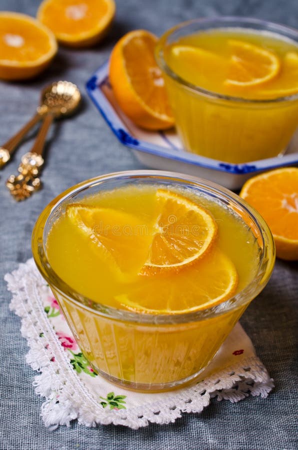 Orange jelly in glass stock image. Image of food, breakfast - 83481849