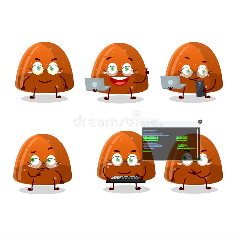 Orange Jelly Gummy Candy Programmer Cute Cartoon Character With Stock