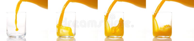 Orange Juice Being Poured into Glass Against White Background Stock ...