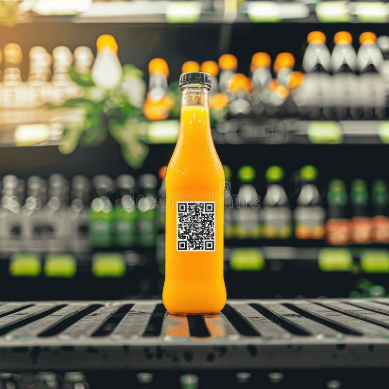 Orange Juice Bottle with QR Code in Grocery Store. Generative Ai Stock ...