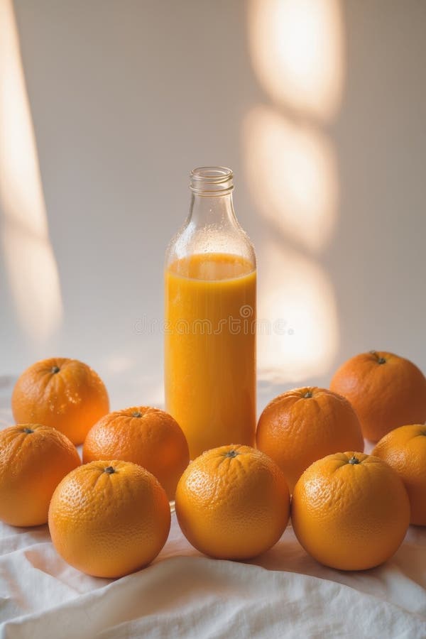 Orange Juice Bottle Surrounded by Fresh Oranges. Stock Image - Image of ...