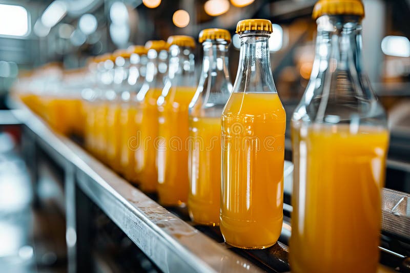 Orange Juice Bottles on a Conveyor Belt Stock Image - Image of orange ...