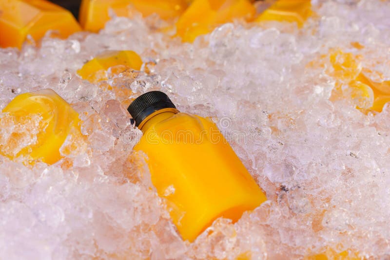 Orange Juice Bottles on Ice Box for Healthy Drink Stock Image - Image ...