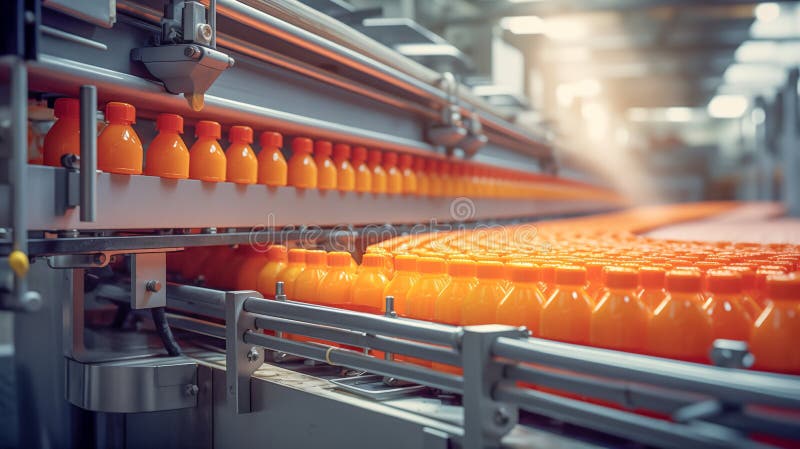 Orange Juice Bottles on Production Line in Factory Stock Photo - Image ...