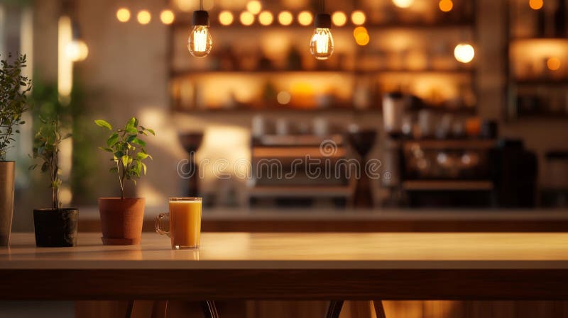 Orange Juice on Cafe Counter with Warm Lighting Stock Illustration ...