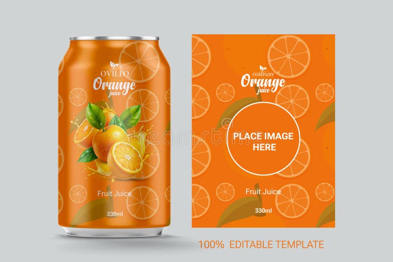 Orange Juice Can Label Design Template Stock Vector - Illustration of ...