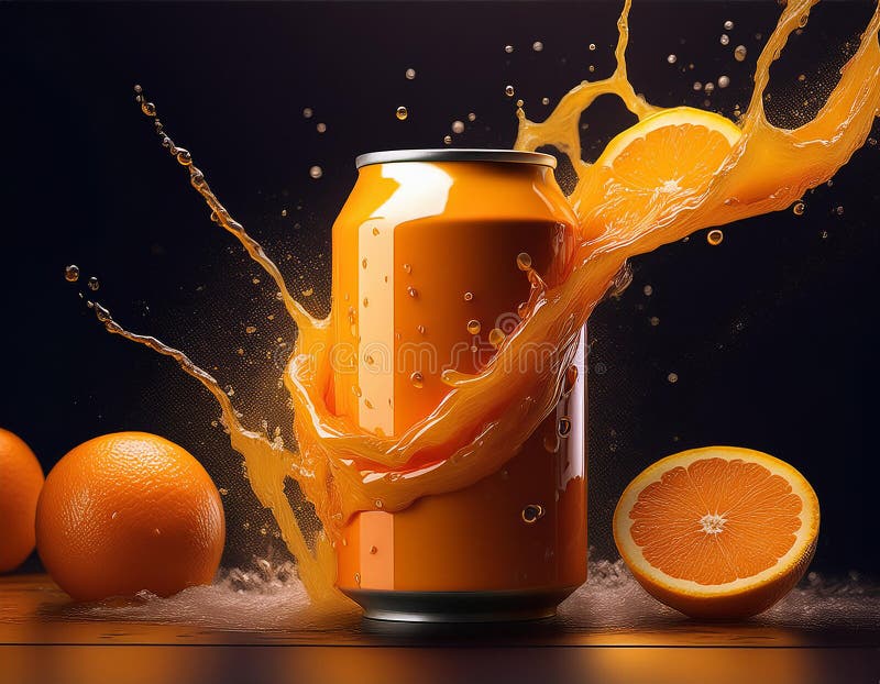 Orange juice can splashing stock illustration. Illustration of juicy ...