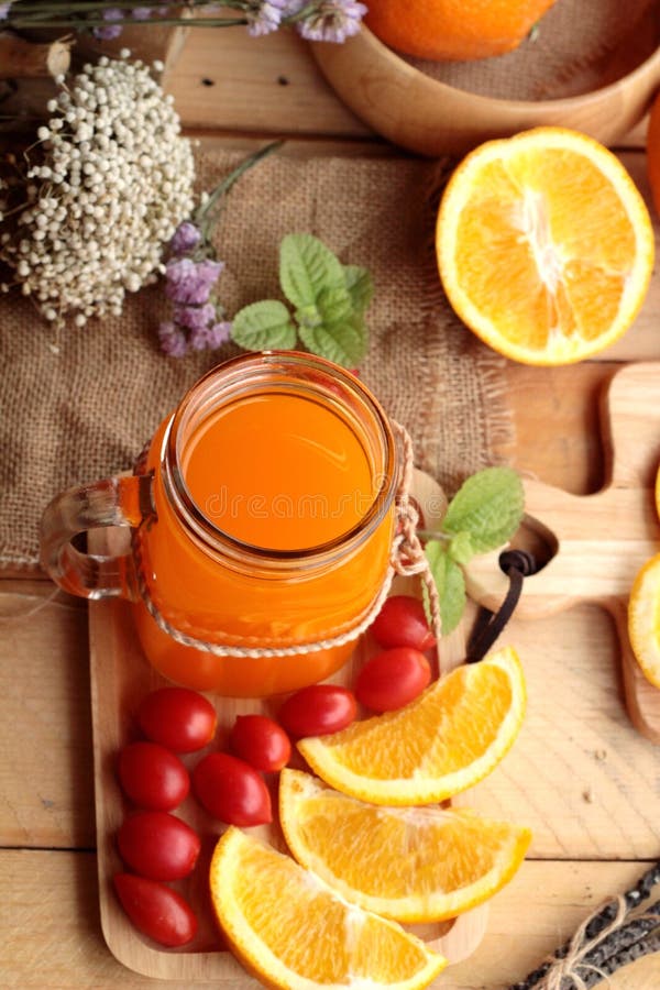 Orange Juice with Fresh Orange Fruits Sliced. Stock Photo - Image of ...
