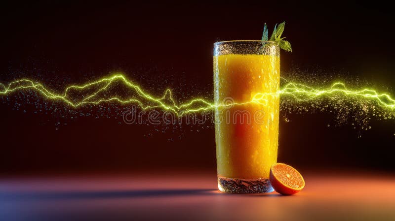 Refreshing Orange Juice Glass with Creative Electric Energy Visual ...