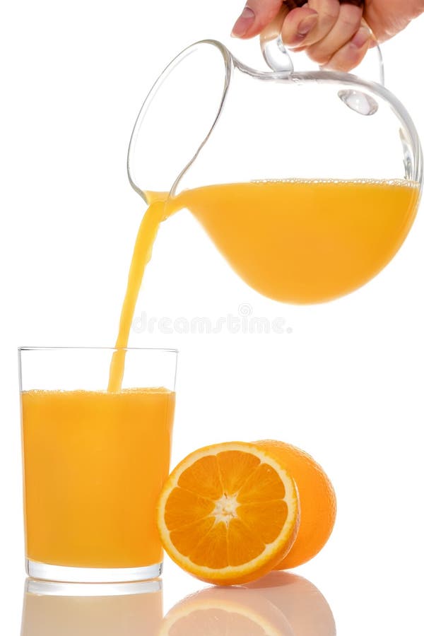 Orange Juice Pouring from Pitcher into Glass, Isolated on White ...
