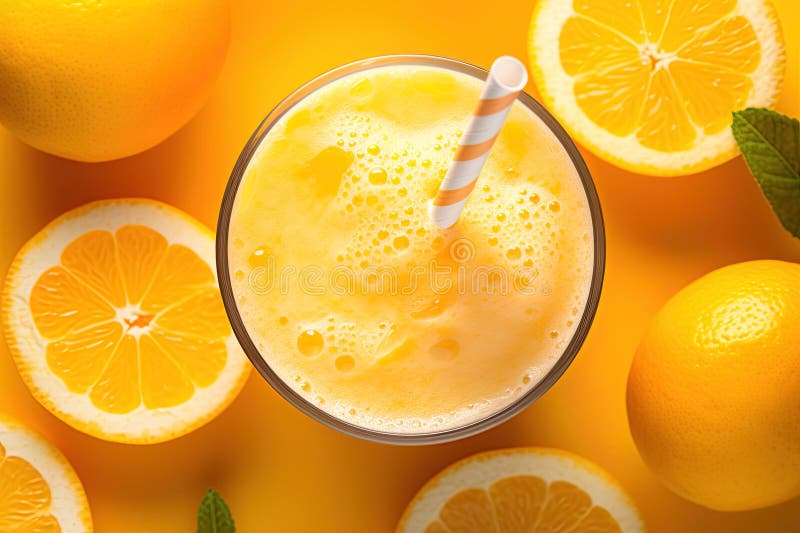 Orange Juice, Smoothie with Fresh Orange Slices. Flatlay, Top View ...