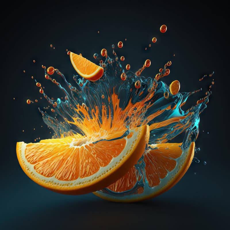Orange in juice splash stock illustration. Illustration of yellow ...