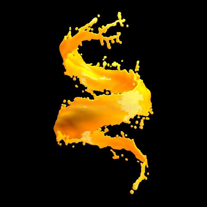 Orange Juice Splash Isolated on Black Background Stock Illustration ...