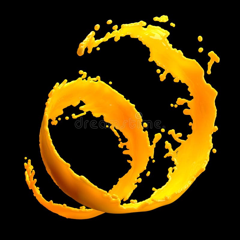 Orange Juice Splash Isolated on Black Background Stock Illustration ...