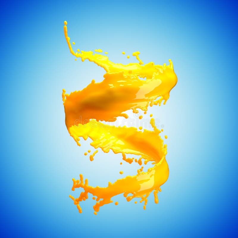 Orange Juice Splash Isolated on Blue Background Stock Illustration ...