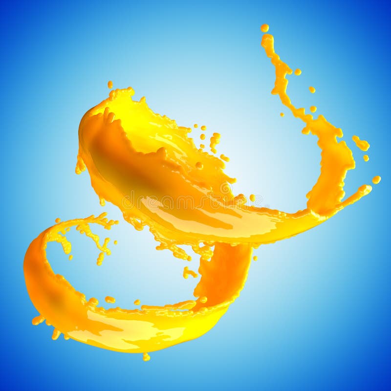 Orange Juice Splash Isolated on Blue Background Stock Illustration ...