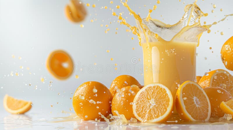 Orange Juice Splashes on a White Background Surface, Creating an ...