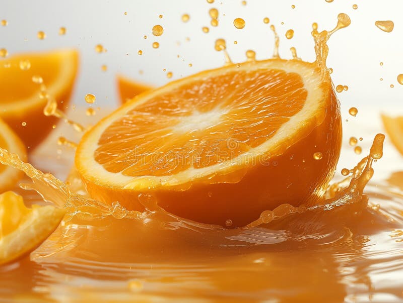 Orange Juice Splashing on White, Orange Juice Splashes from a Cut ...