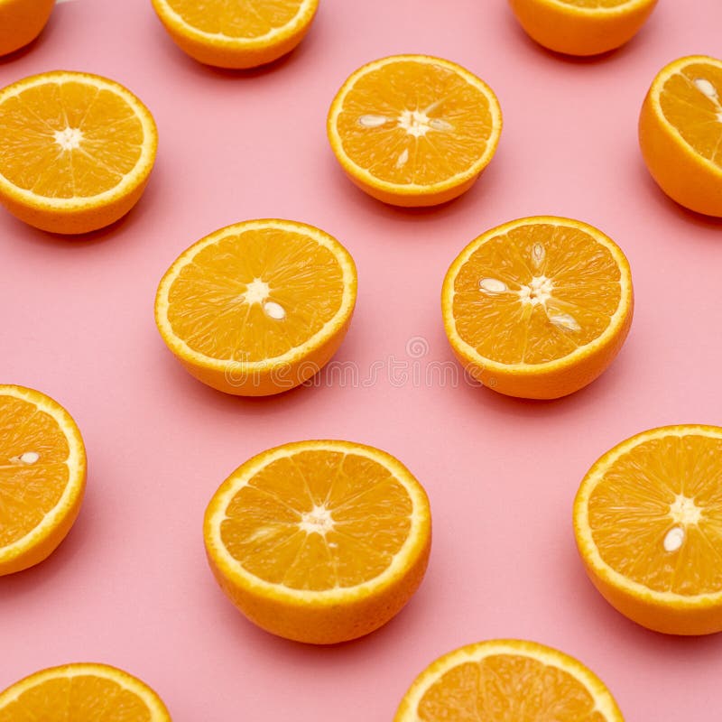 Orange Juicy Oranges Split in Half on Yellow Stock Photo - Image of ...