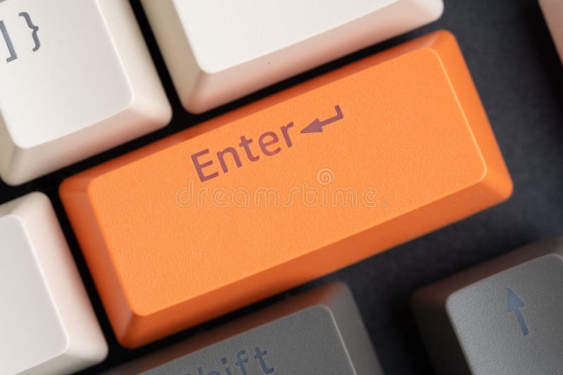 Orange Key with Word Enter on Computer Keyboard. Closeup Stock Photo ...